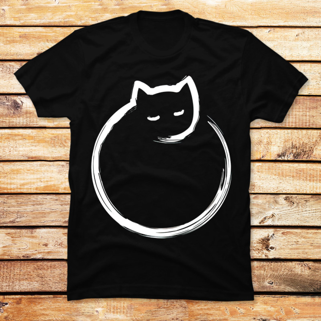 T-Shirt Minimalist White Cat Enso